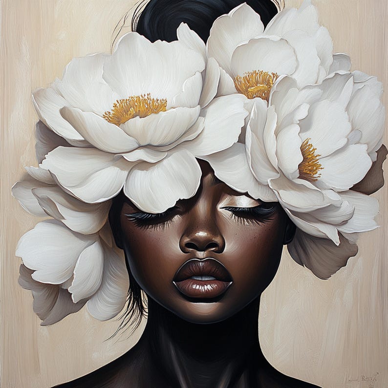 ELEVEN Stunning Black Female Model With Flowers Art, Fashion Shoot ...