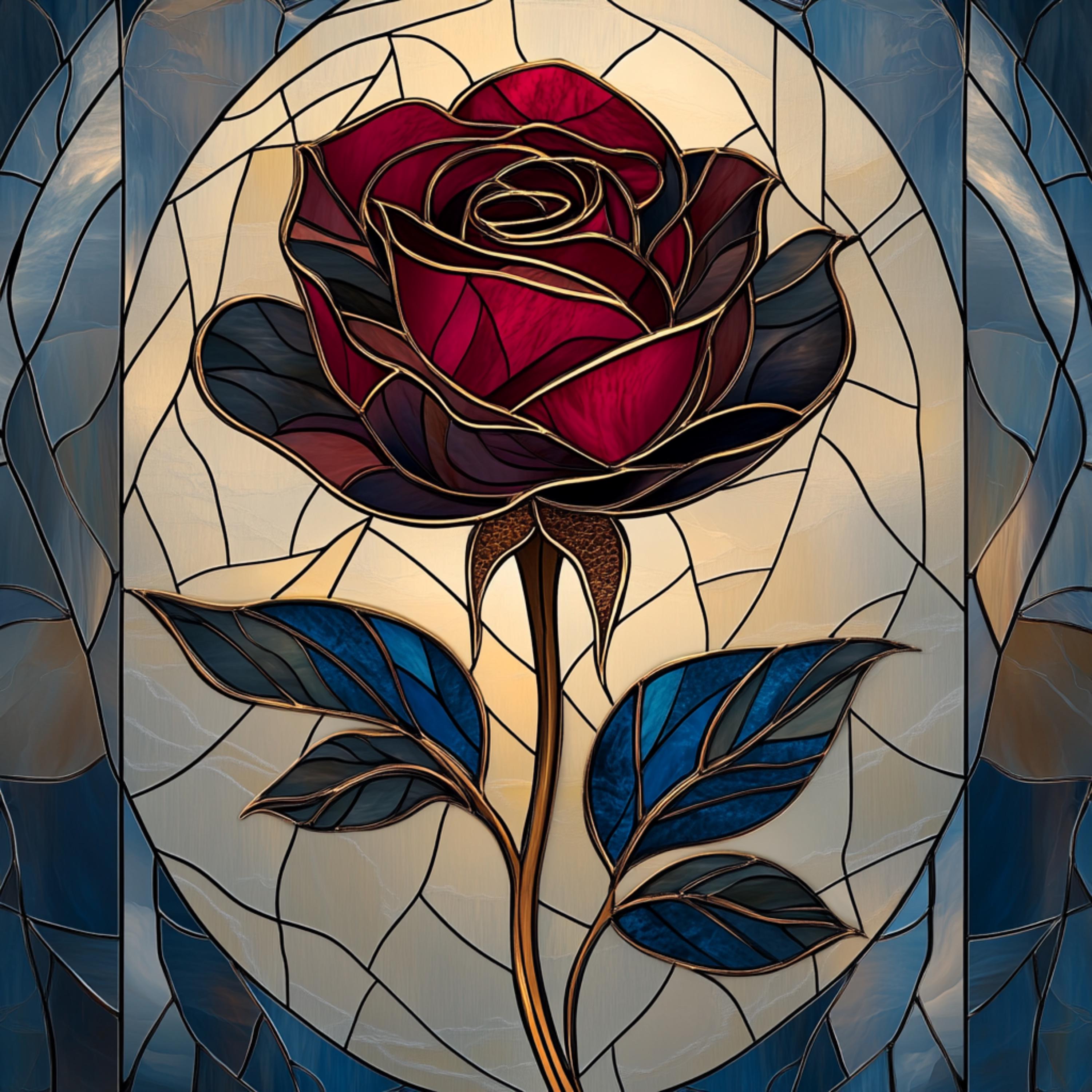 12 Stained Glass Rose Art Print, Large Square Poster, Living Room Wall ...