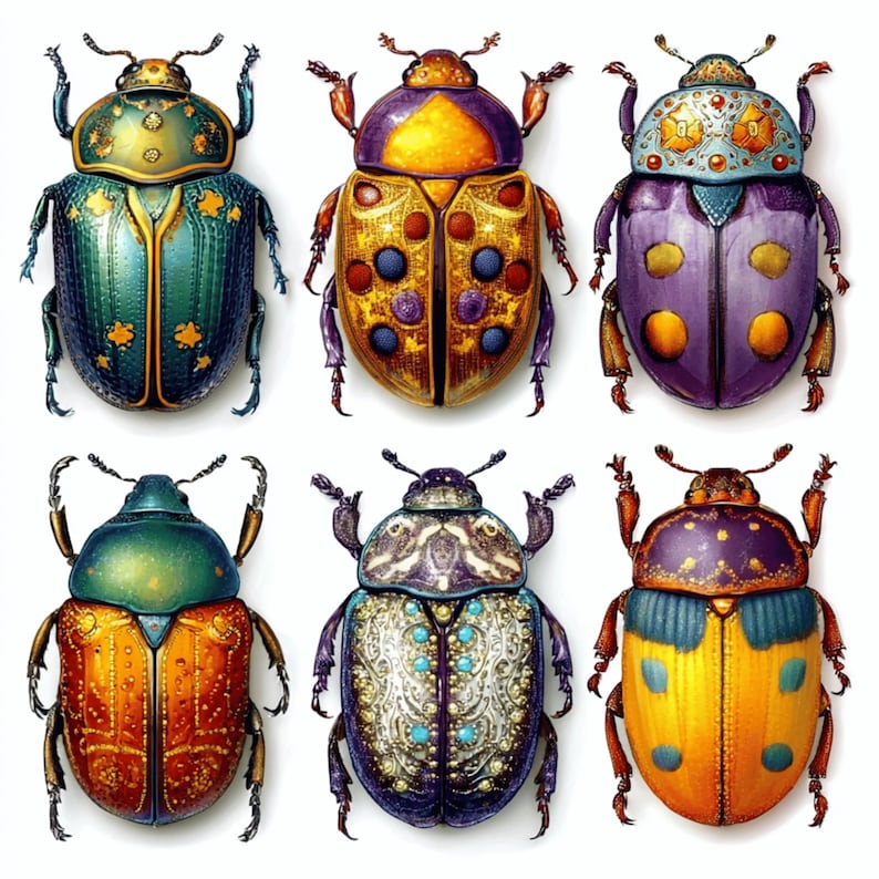 24 DIY Wall Art Insect Digital Images, Colorful Beetle and Bug Artwork ...