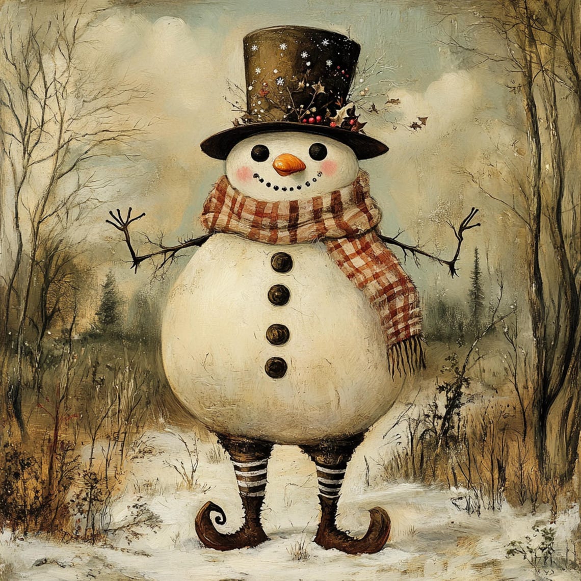 12 Christmas Retro Snowman Digital Art Set, Square Posters, Vintage ...