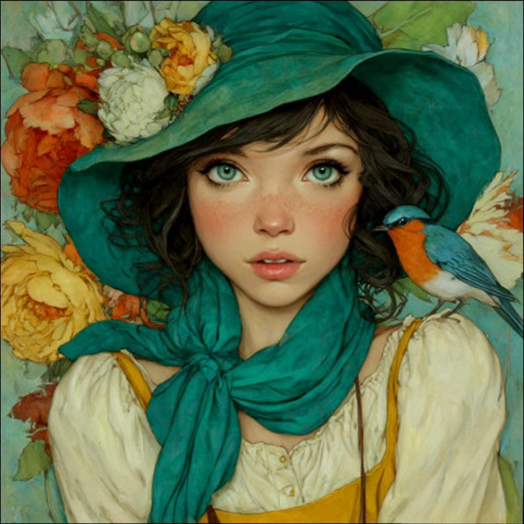 32 DIY Wall Art Floral Hat Girl Retro Boho Portraits for Sublimation ...
