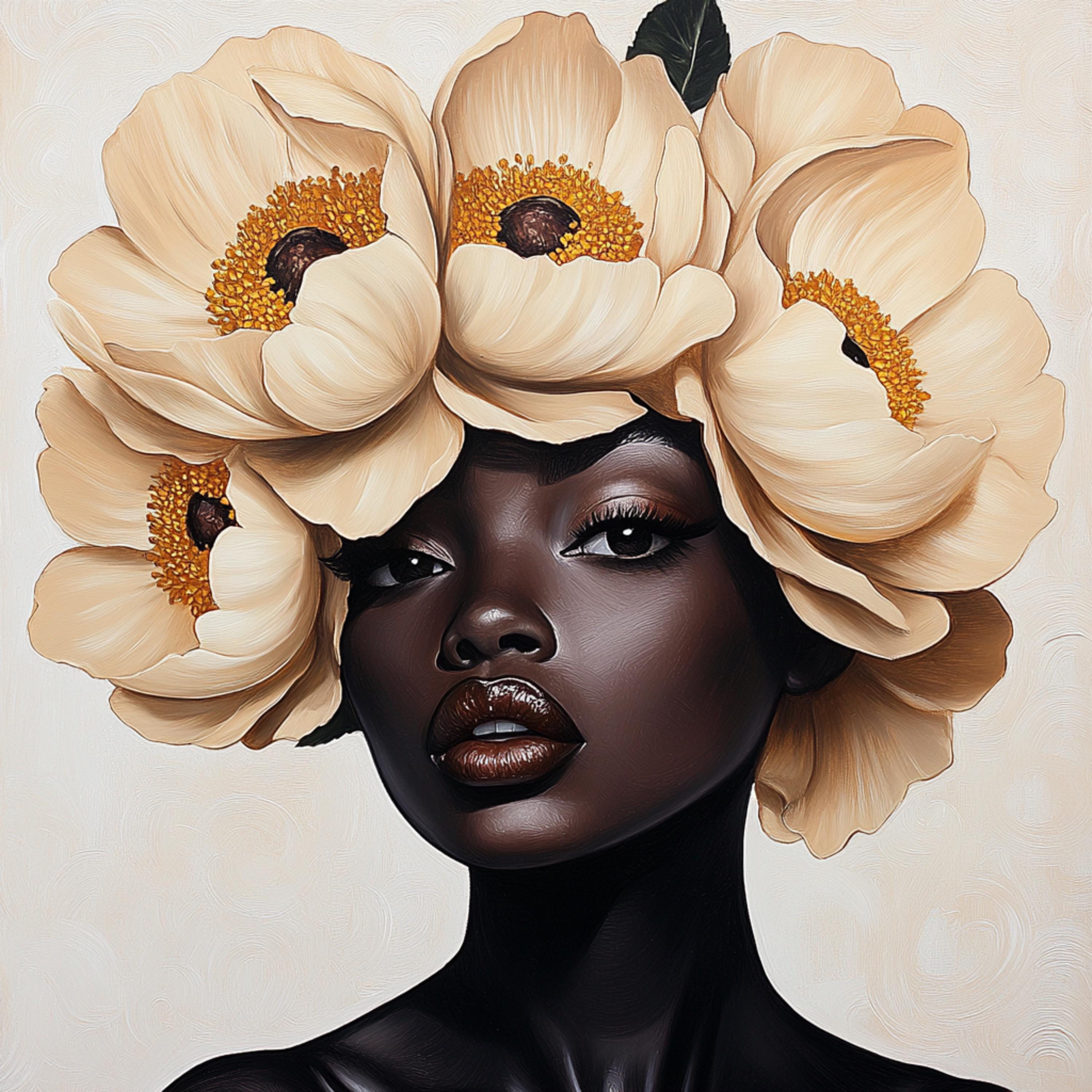 ELEVEN Stunning Black Female Model With Flowers Art, Fashion Shoot ...