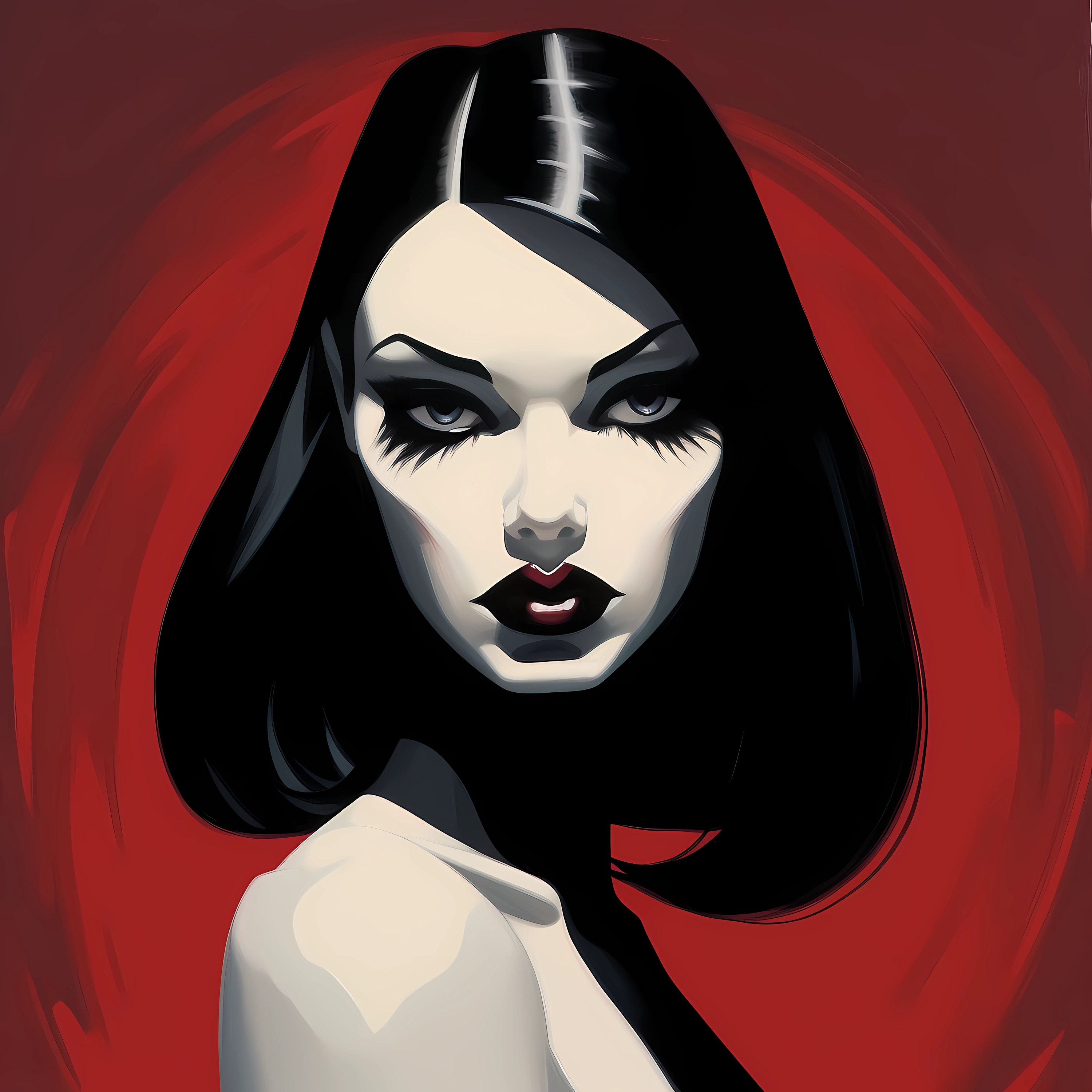 Female Goth Portrait Comic Book Cartoon Style Illustrations Instant ...