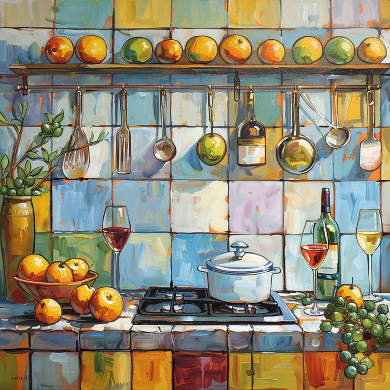 EIGHTEEN Abstract Kitchen Wall Art, Colorful Dining Room Decor, Wine ...