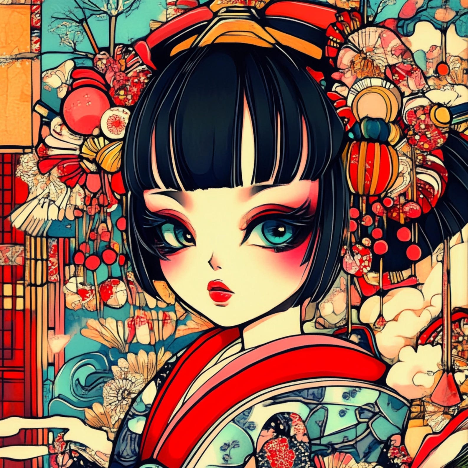 60 Geisha Japanese Girl Poster Large Square Artwork 60 Digital Images ...