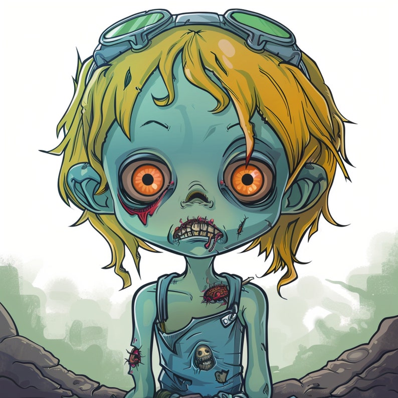 8 Chibi Children Zombie Wall Art, Set of Eight Digital Images, Kids ...