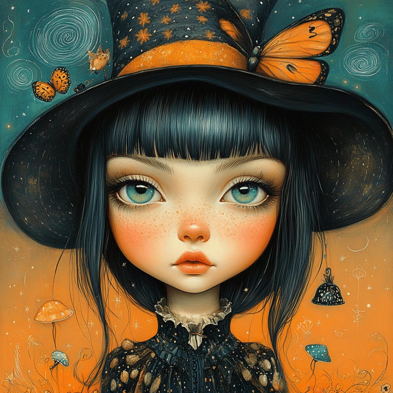 16 Whimsical Witch Art Poster Cute Witch Girl Decor Fantasy Wall Art ...