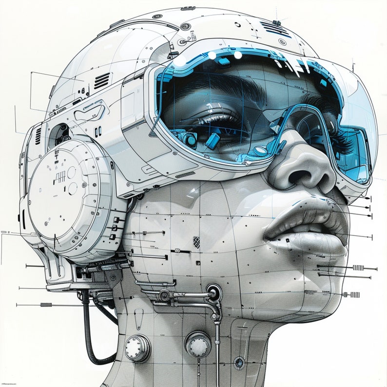 THIRTEEN Futuristic Tech Line Art Digital Images, Modern Sci-fi Art ...