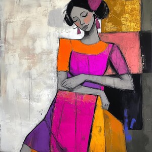 14 Digital Cubist Abstract Female Poster, Large Square Abstract Artwork ...