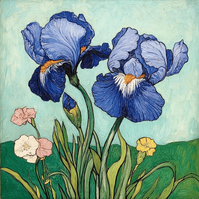 50 Blue Iris Flowers Digital Art, Square Large Artwork Prints ...