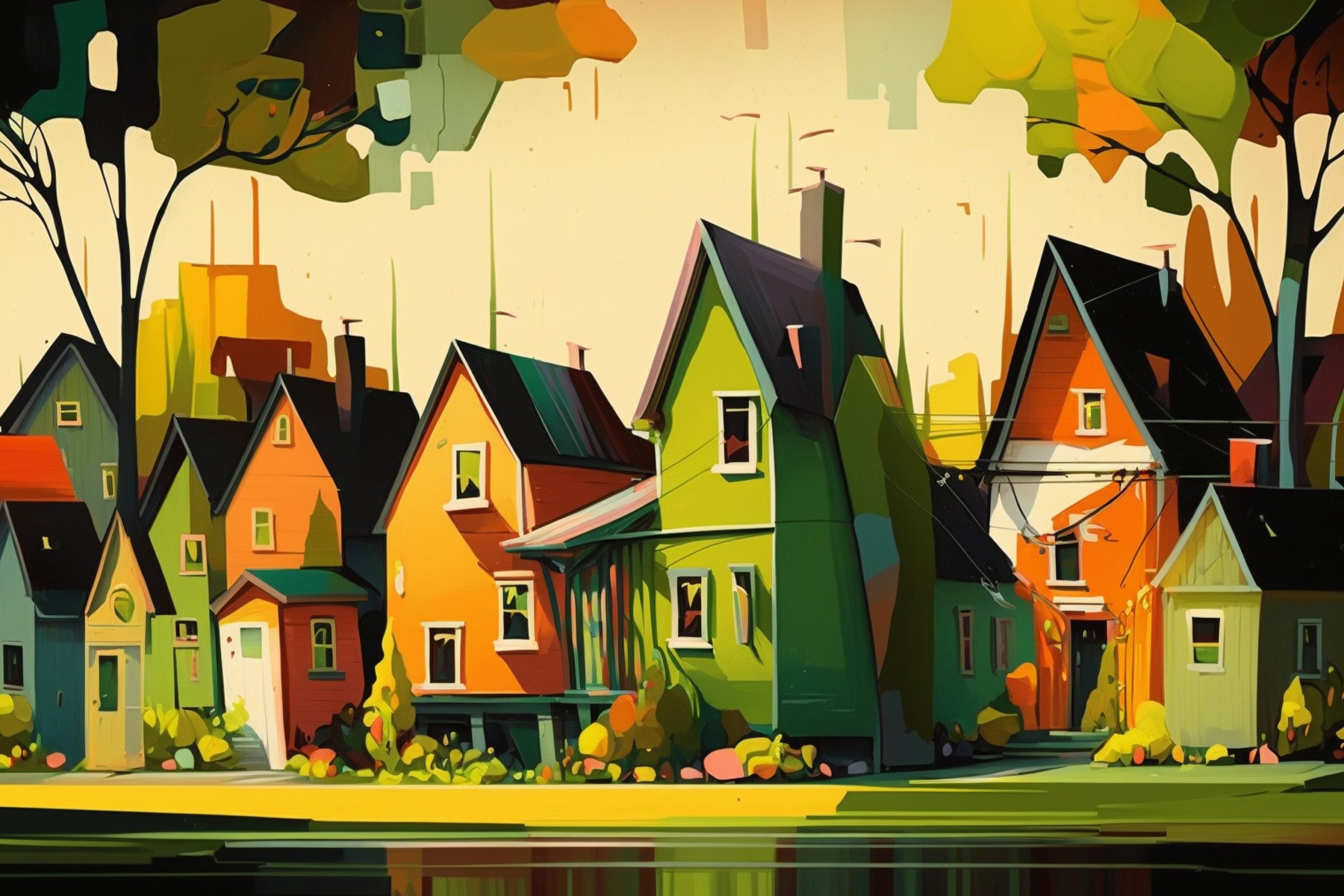 NINETEEN Whimsical Townscape Digital Art Print Colorful Fairytale ...