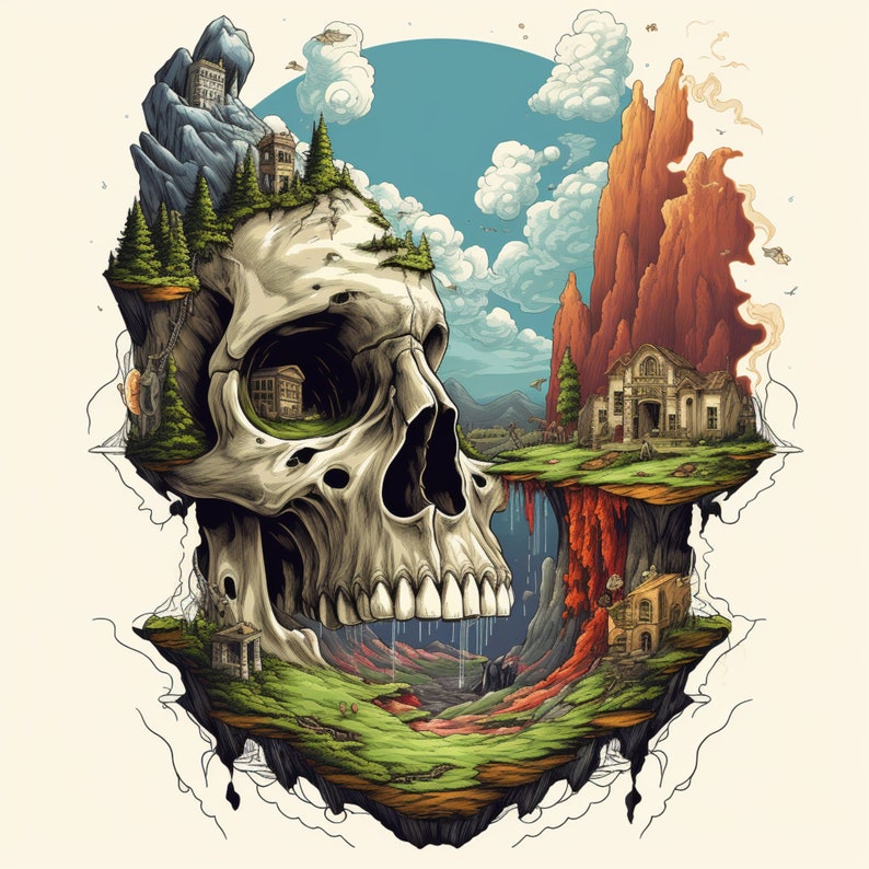 TEN Skull Urban Landscape Unique Artwork Wall Decor Instant Digital ...