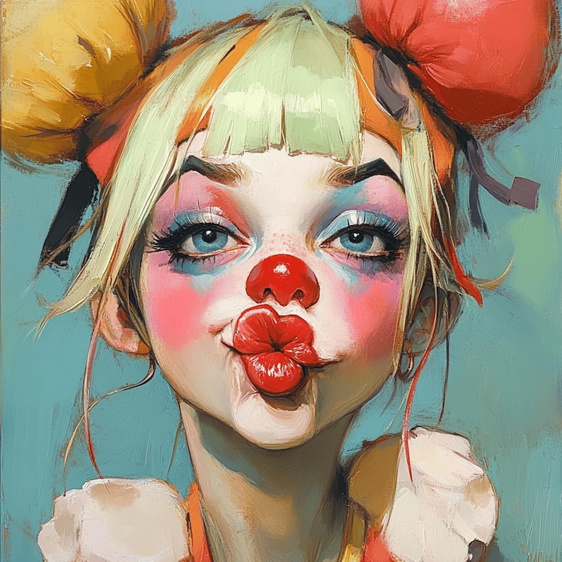 7 Colorful Clown Portrait Poster, Unique Artistic Clown Painting Print ...