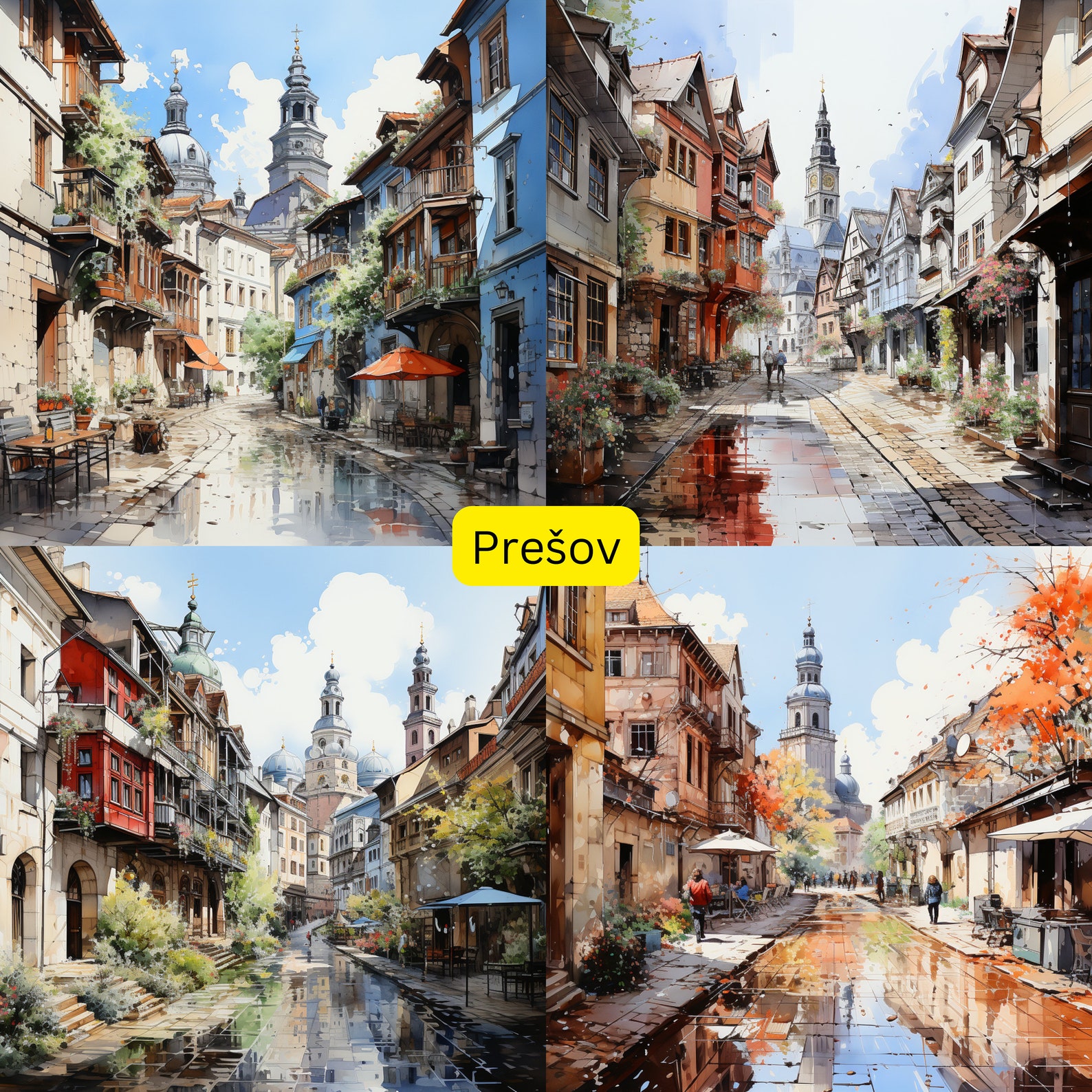 THIRTY TWO Slovakia Watercolor Digital Prints Urban Wall Art Decor ...