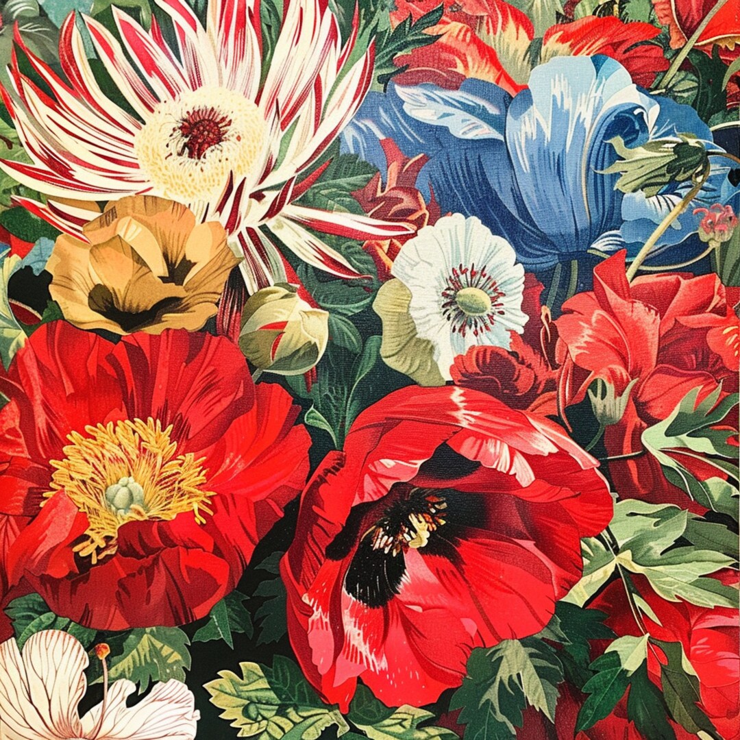 NINE Floral Botanical Wall Art, Flower Digital Artwork Print, Colorful ...