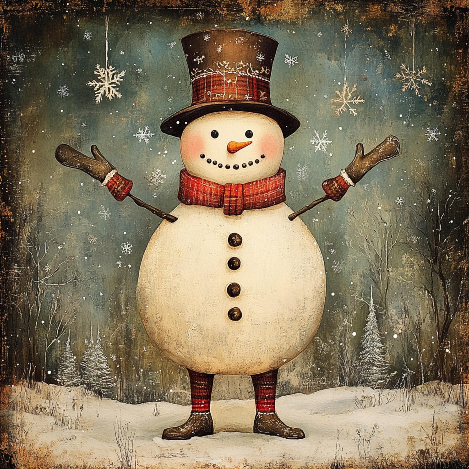 12 Christmas Retro Snowman Digital Art Set, Square Posters, Vintage ...