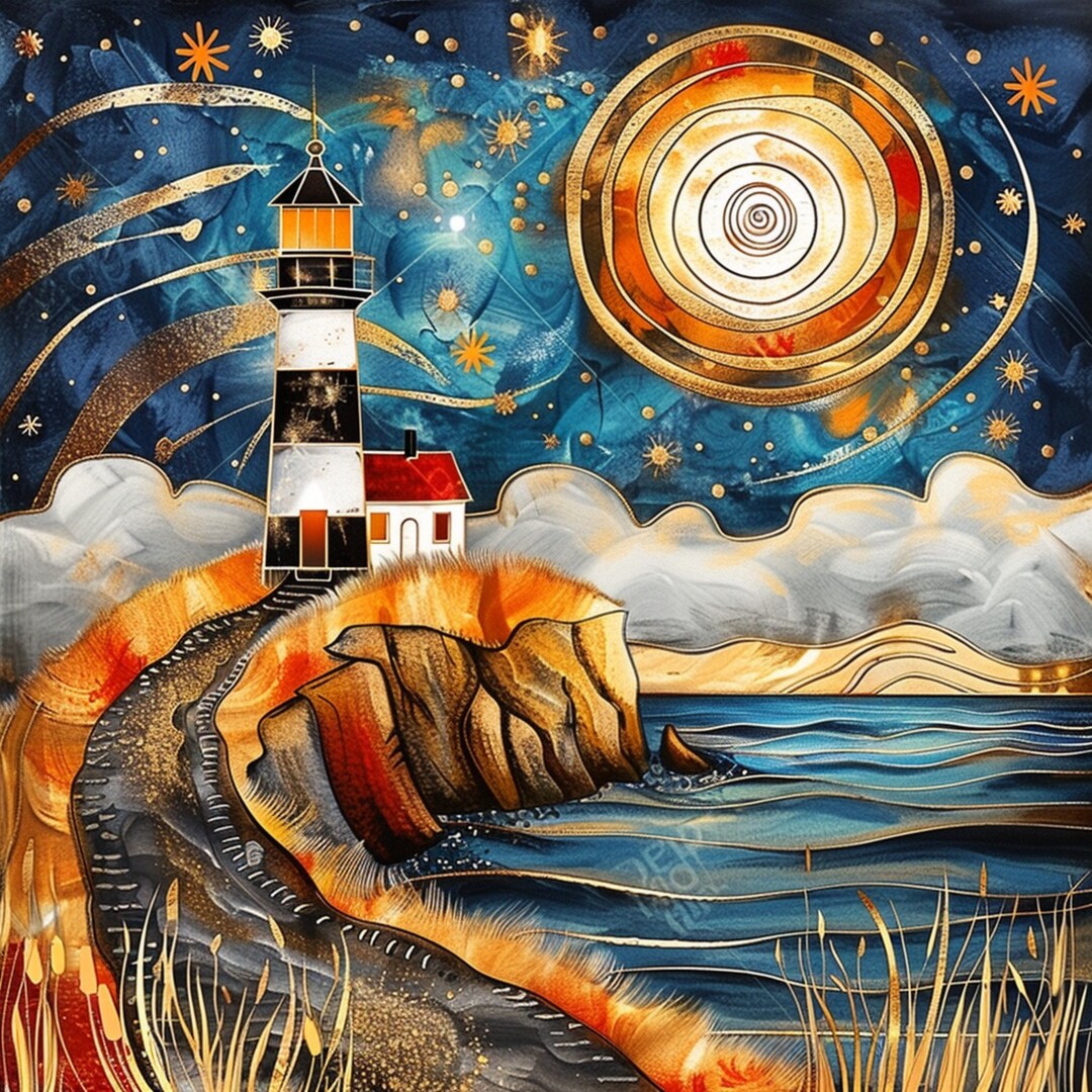 11 Digital Lighthouse Wall Art, Contemporary Coastal Decor, Large ...