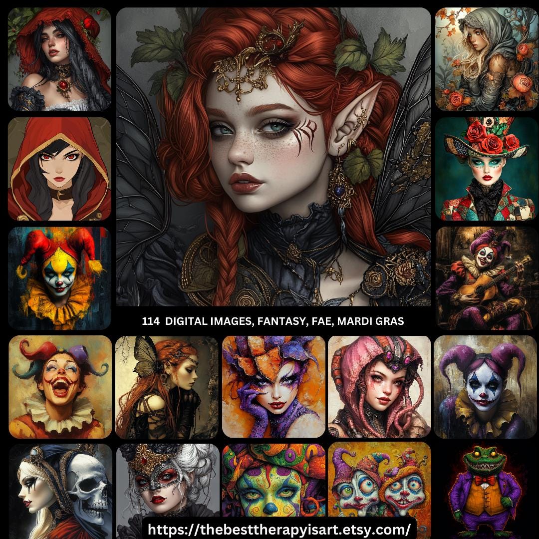 114 Digital Images Fae Witch Jester Mardi Gras Fantasy Artwork ...