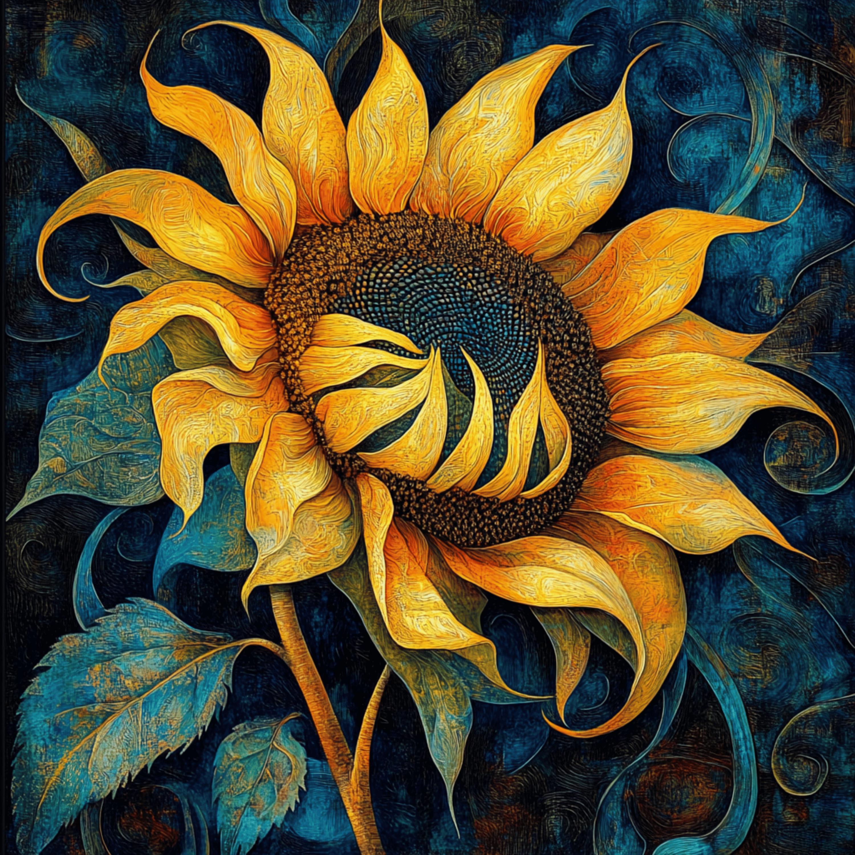 24 Sunflower Digital Images, Floral Artwork, Large Square Art Poster ...