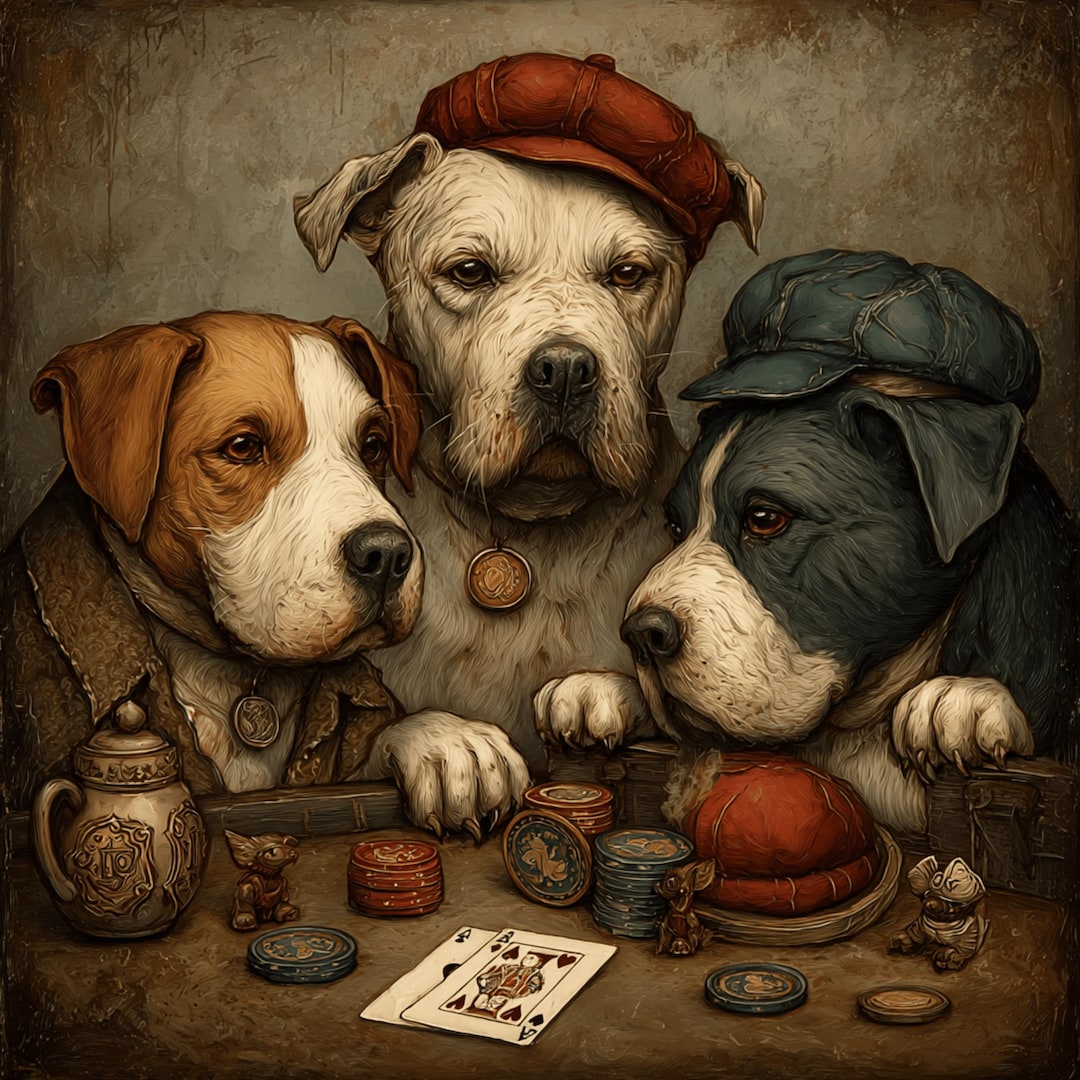20 Vintage Dogs Playing Cards Art Set Whimsical Canine Poker Scenes ...