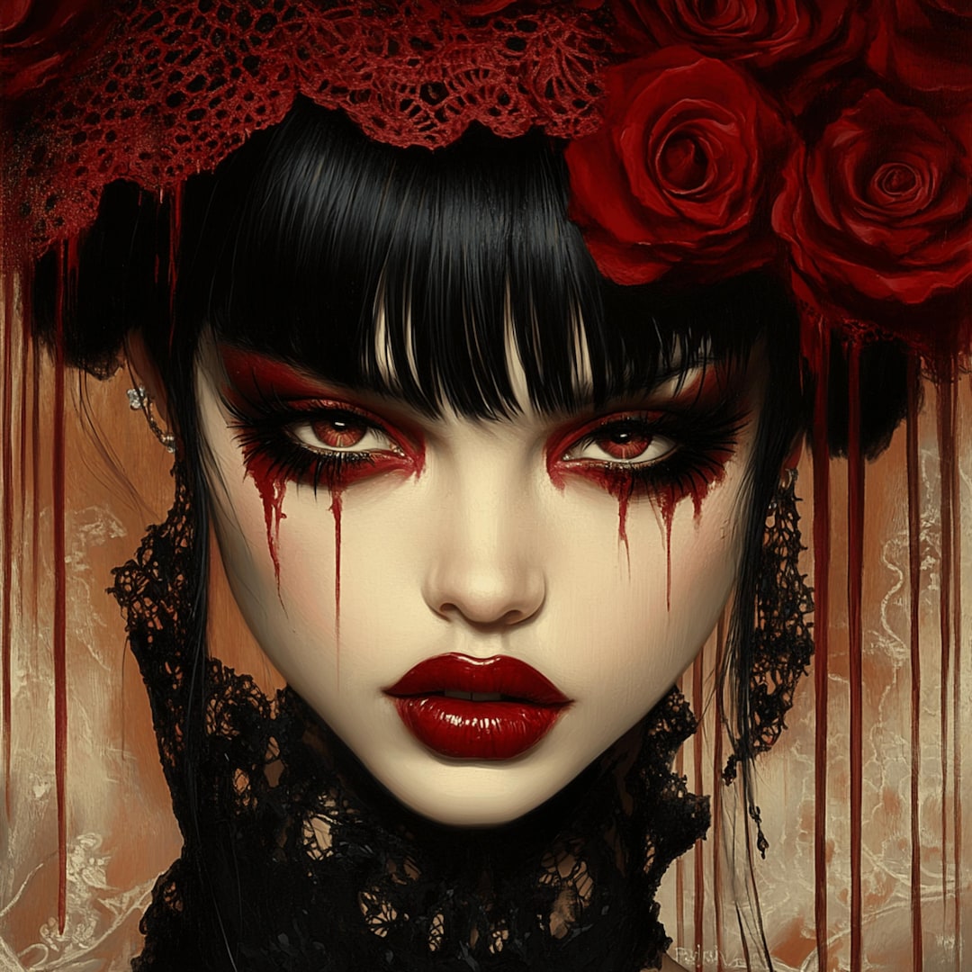 8 Vampire Girl Gothic Horror Digital Art, Halloween Square Artwork ...
