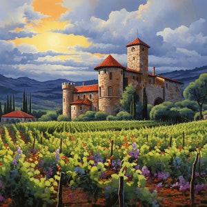 FOURTEEN Napa Valley Art Vineyard, Rustic Painting Sunset Villa Wall ...