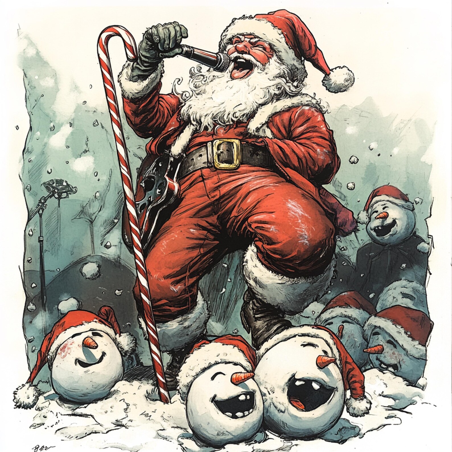 27 Santa Retro Poster, Large Square Artwork 27 Digital Images Holiday ...