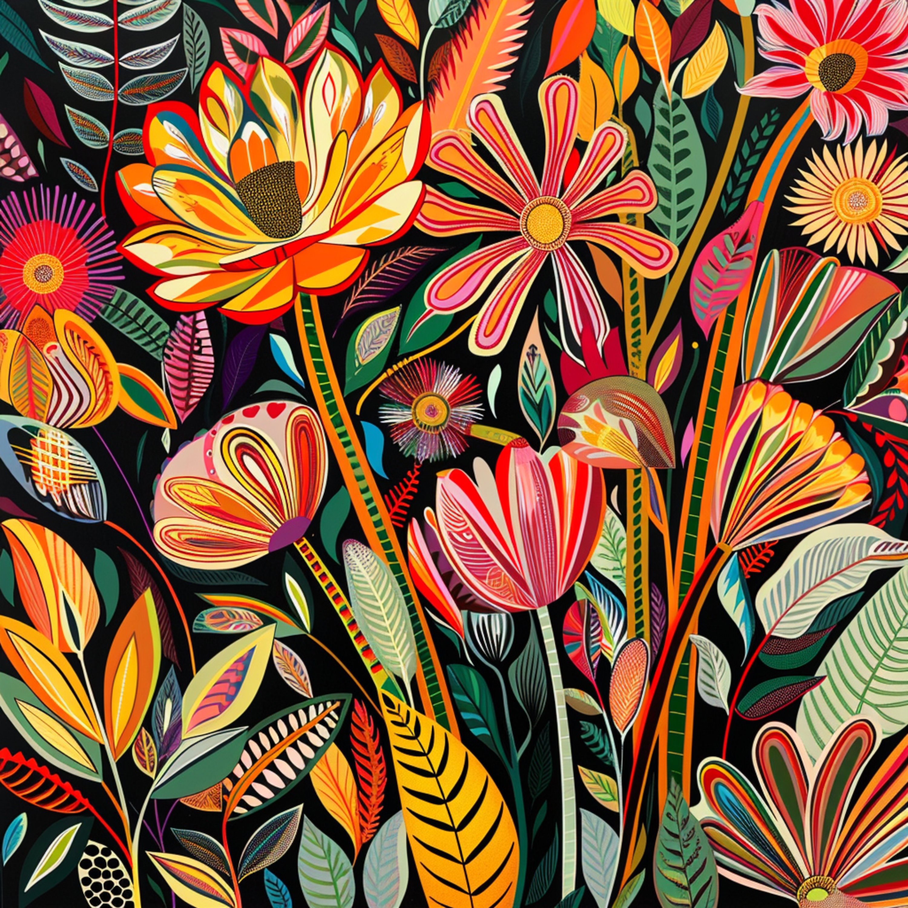 NINE Boho Retro Floral Wall Art, Colorful Flower Digital Print, Modern ...