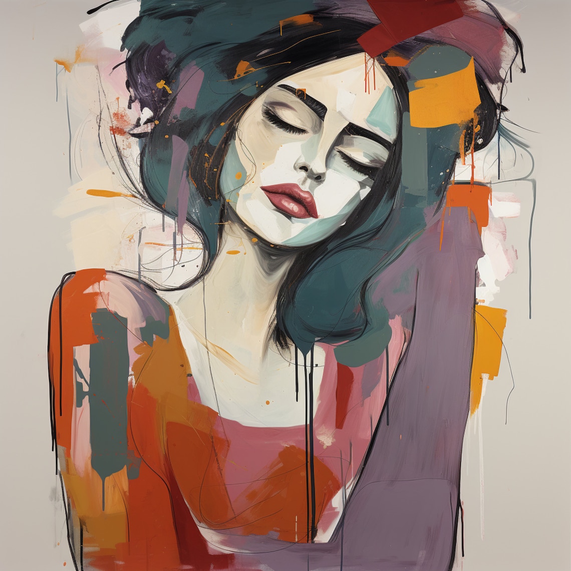 NINE Modern Abstract Female Portrait Wall Art, Bold Cubist Influence ...