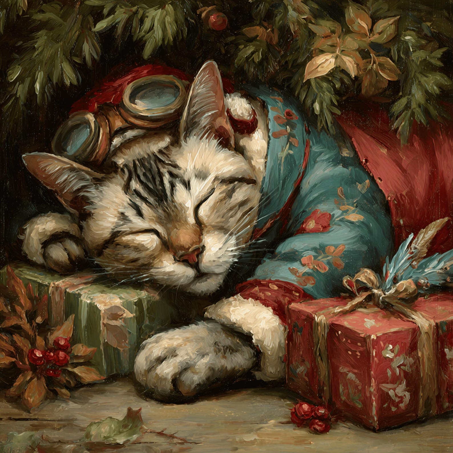 36 Christmas Cats With Presents, Cozy Holiday Artwork, Vintage Style ...