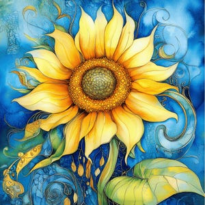 24 Sunflower Digital Images, Floral Artwork, Large Square Art Poster ...