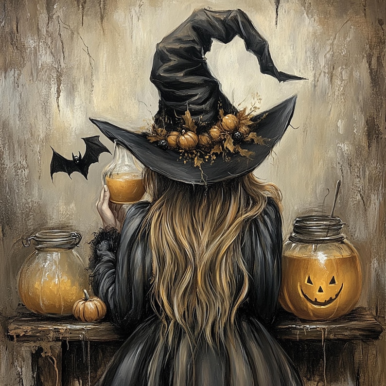 10 Halloween Witch Art Print, Digital Witch Illustration, Whimsical ...