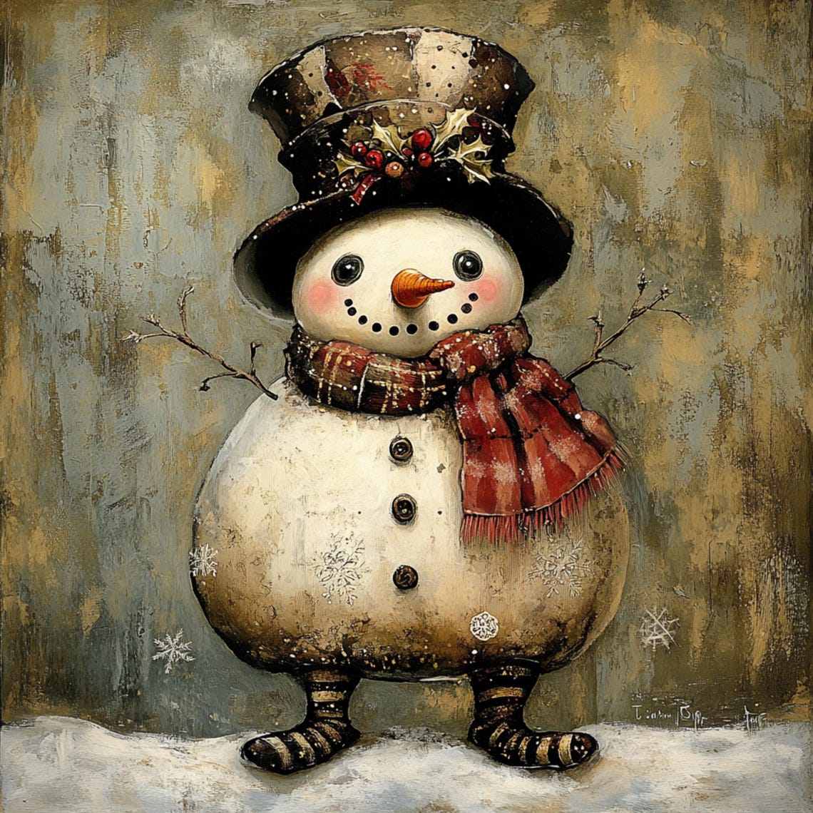 12 Christmas Retro Snowman Digital Art Set, Square Posters, Vintage ...