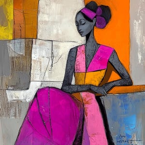 14 Digital Cubist Abstract Female Poster, Large Square Abstract Artwork ...