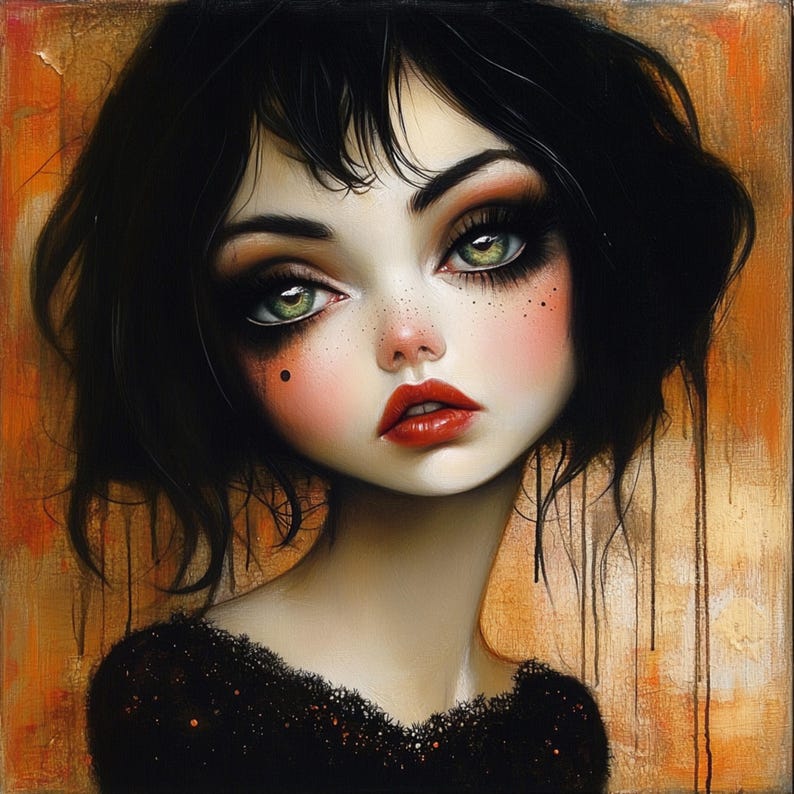 15 Goth Girl Female Portrait, Digital Art Print, Large Square Artwork ...