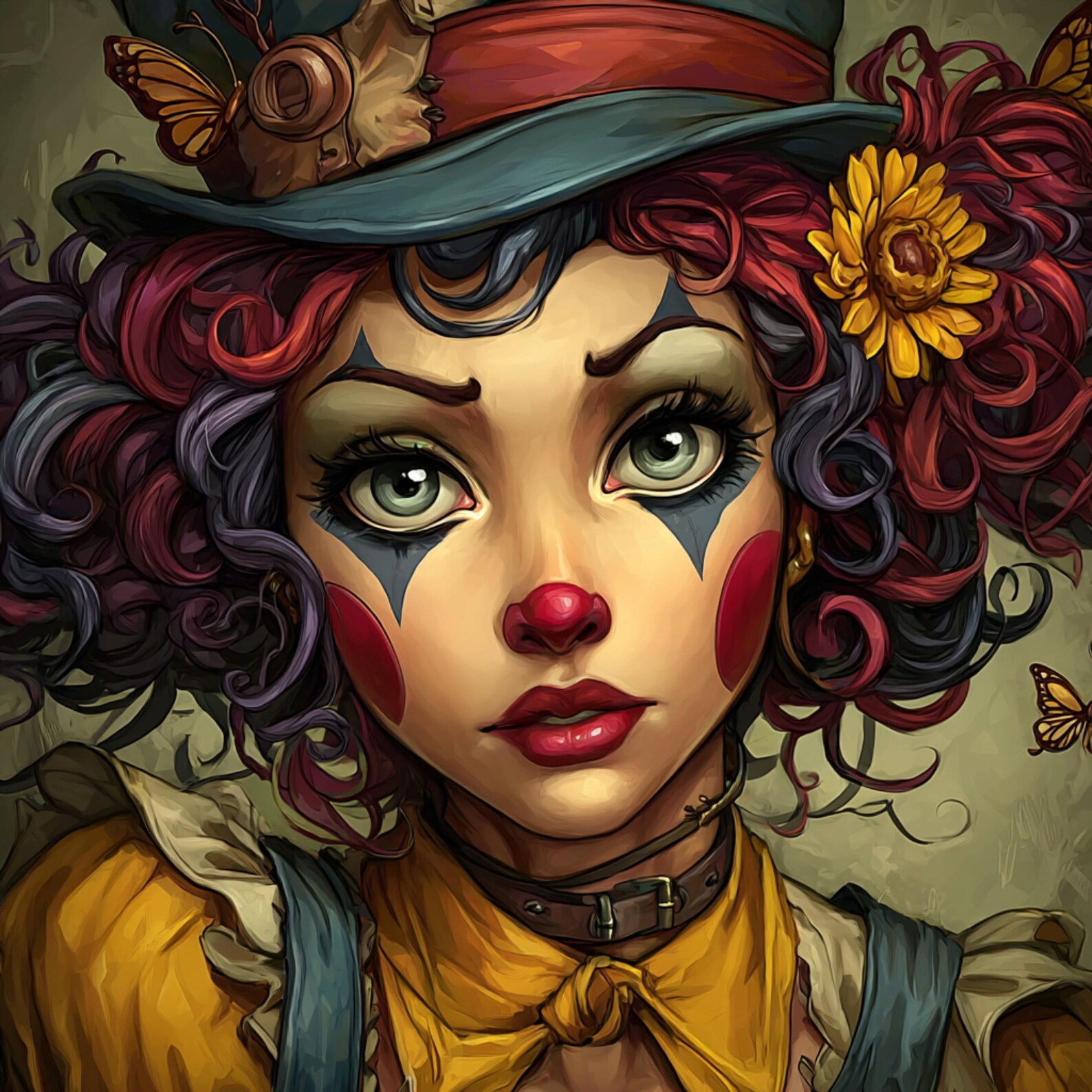 15 DIY Wall Art Female Clown Portraits, Colorful Circus Lady Digital ...