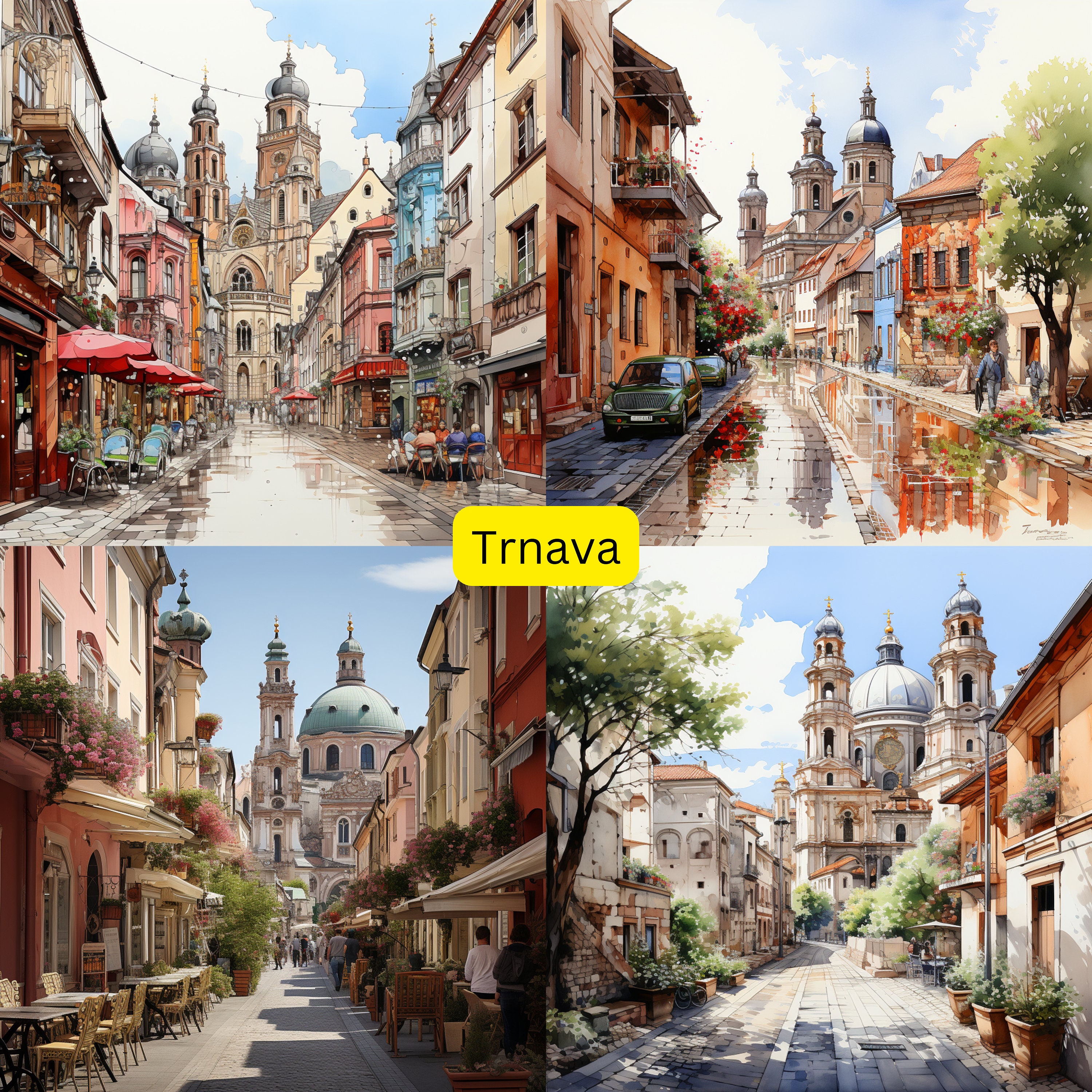 THIRTY TWO Slovakia Watercolor Digital Prints Urban Wall Art Decor ...