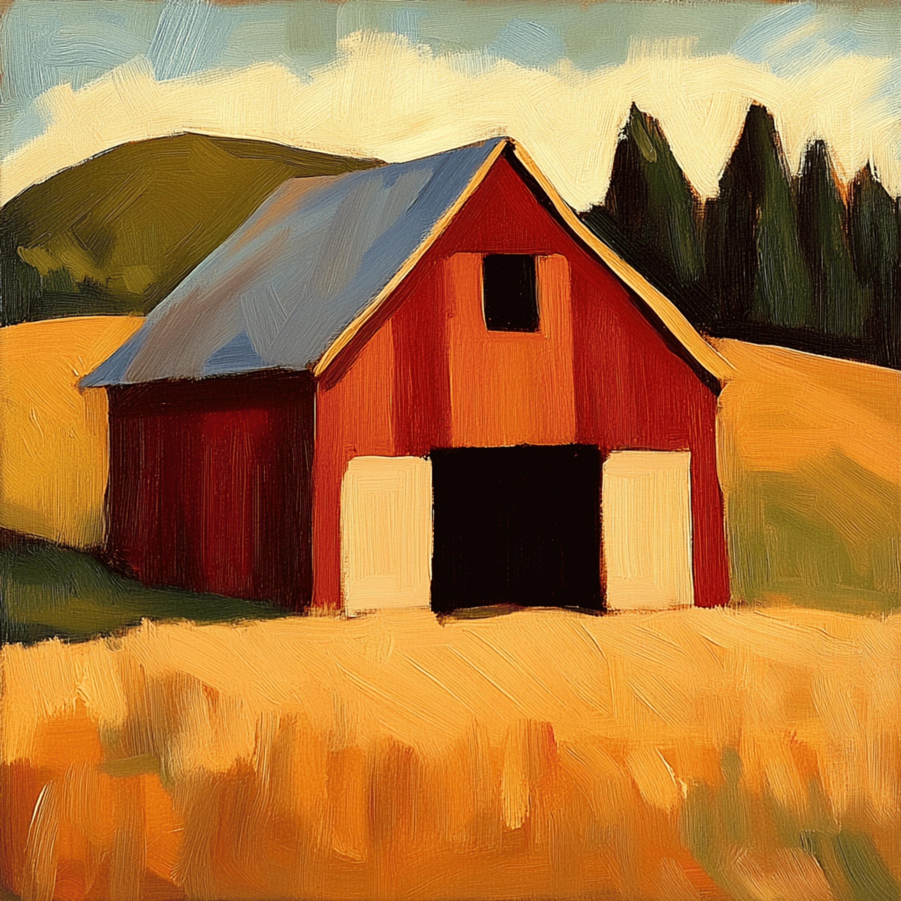 10 Large Red Barn Farm Scene Artwork Poster, 10 Digital Images, Square ...