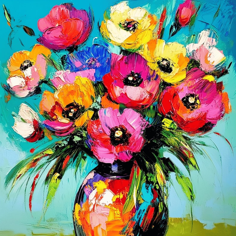 Multi-color Floral Abstract Art - 12 Printable Digital Images for Bold ...