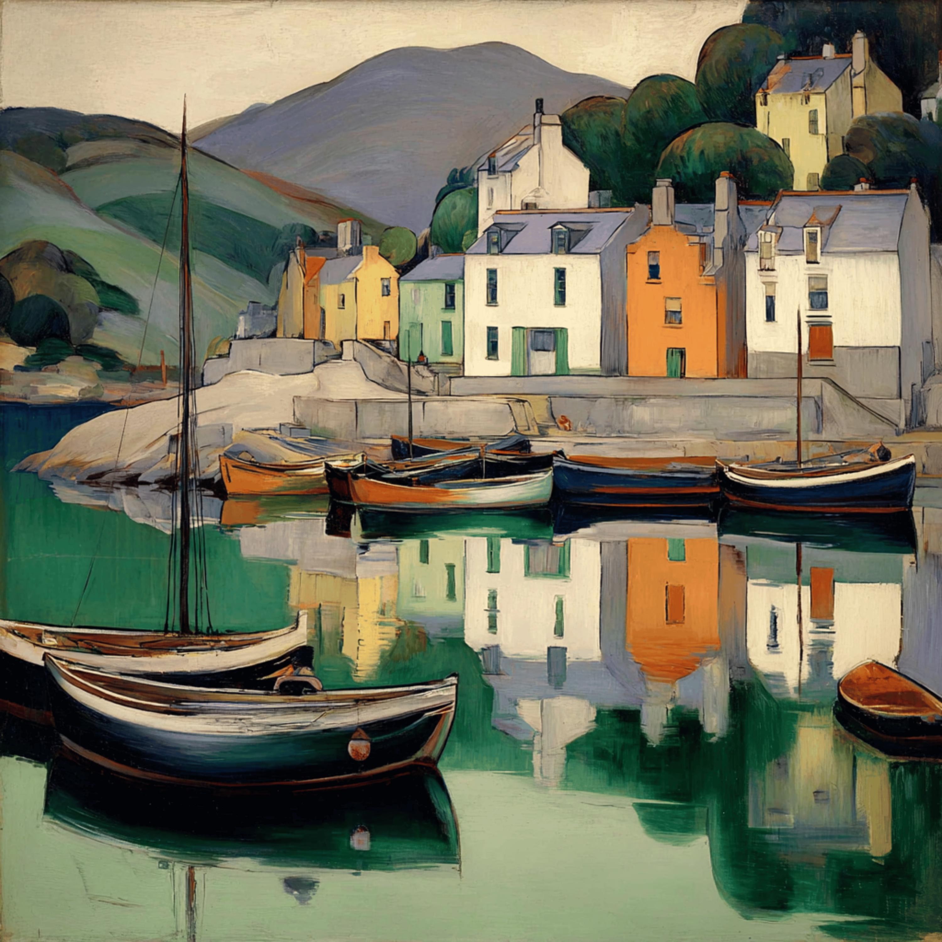 23 Coastal Harbor Landscape Wall Art Set, Nautical Village Painting ...