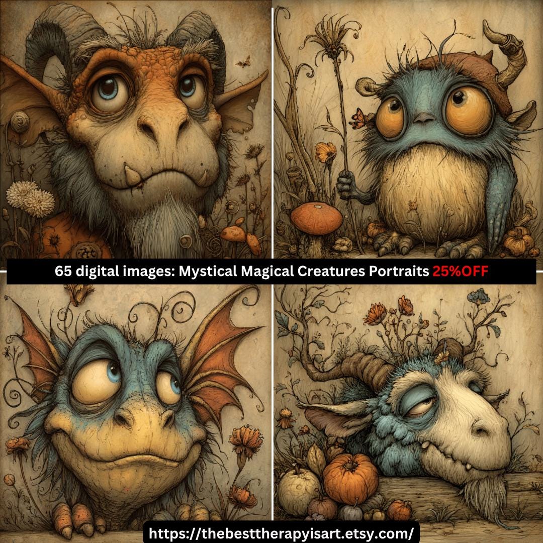 Whimsical Fantasy Creatures Art: Printable Woodland Portraits (digital ...