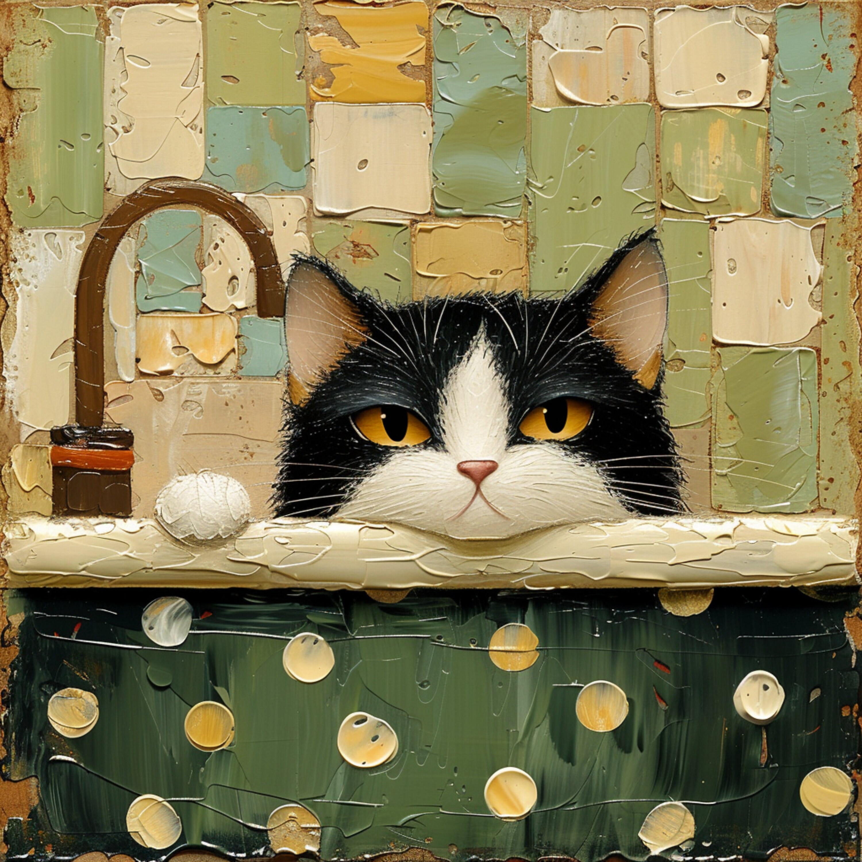 12 Cute Cat in Tub Digital Artwork, Cartoon Cat Illustration Wall Art ...