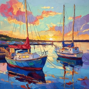 12 Tropical Boat Scenes Large Square Artwork Digital Images Poster ...