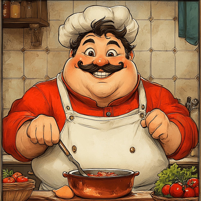 EIGHT Chef Illustrations Wall Art, Large Square Wall Art Decor, Digital ...