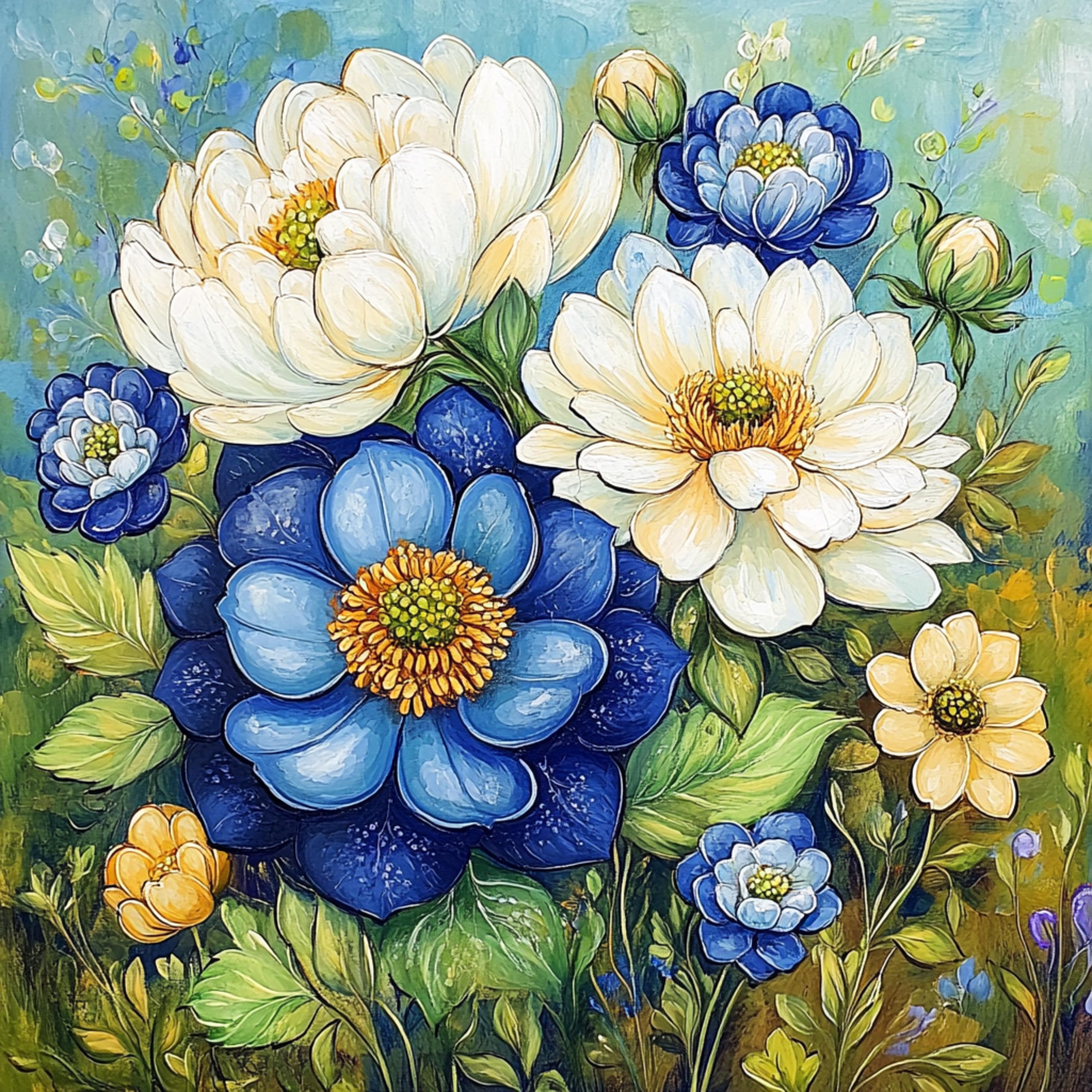 11 Beautiful Blue Flowers Wall Art, Large Square Digital Wall Art ...