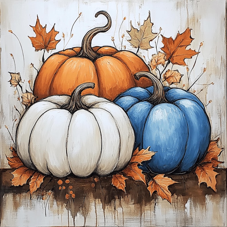 8 Digital Autumn Pumpkin Patch Large Poster, Fall Harvest Wall Art ...