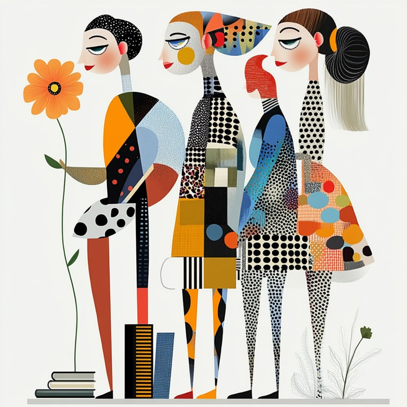 14 Modern Abstract Geometric Art, Minimalist People Artwork, Large ...
