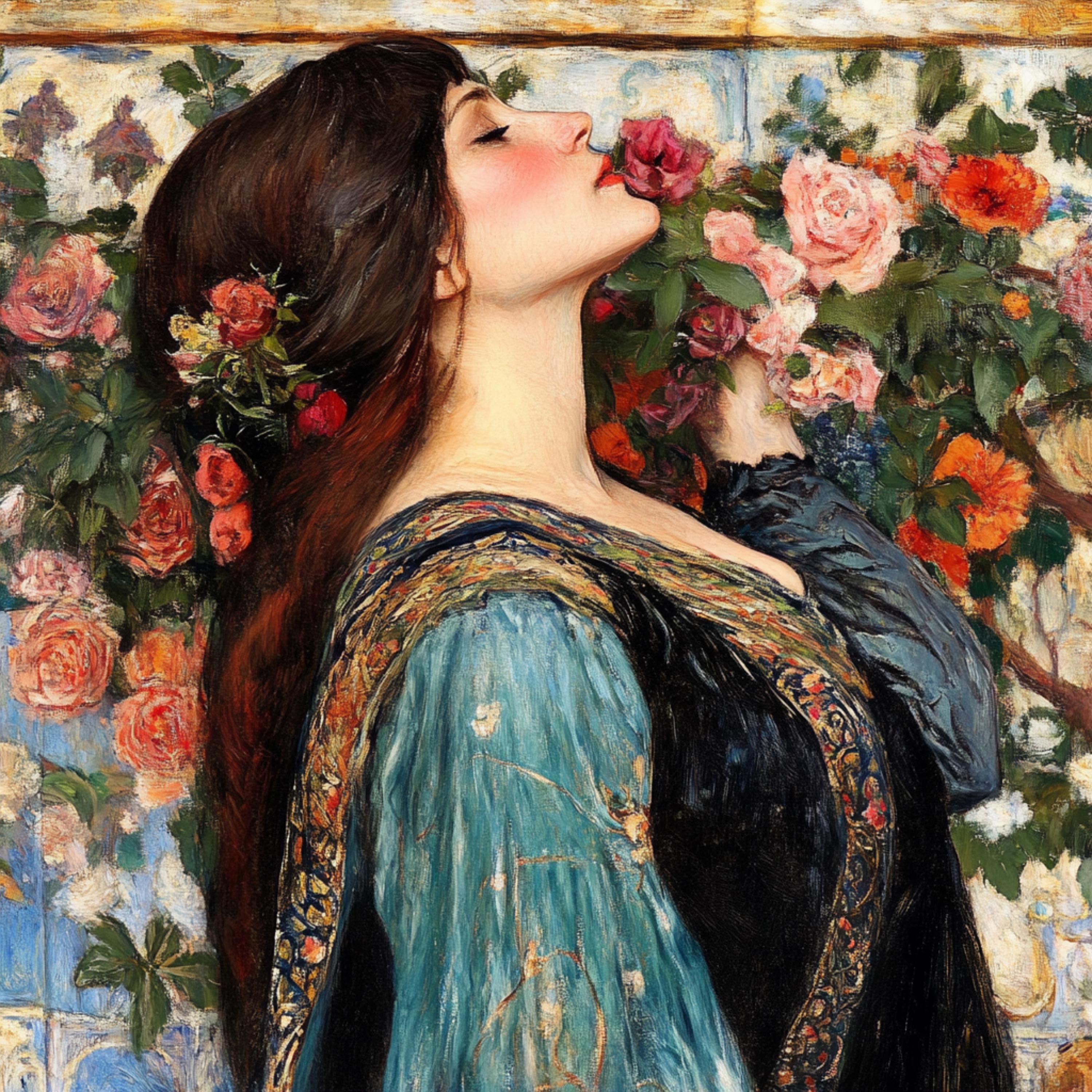 14 Woman Smelling Flowers Digital Art, Living Room Wall Decor, Large ...