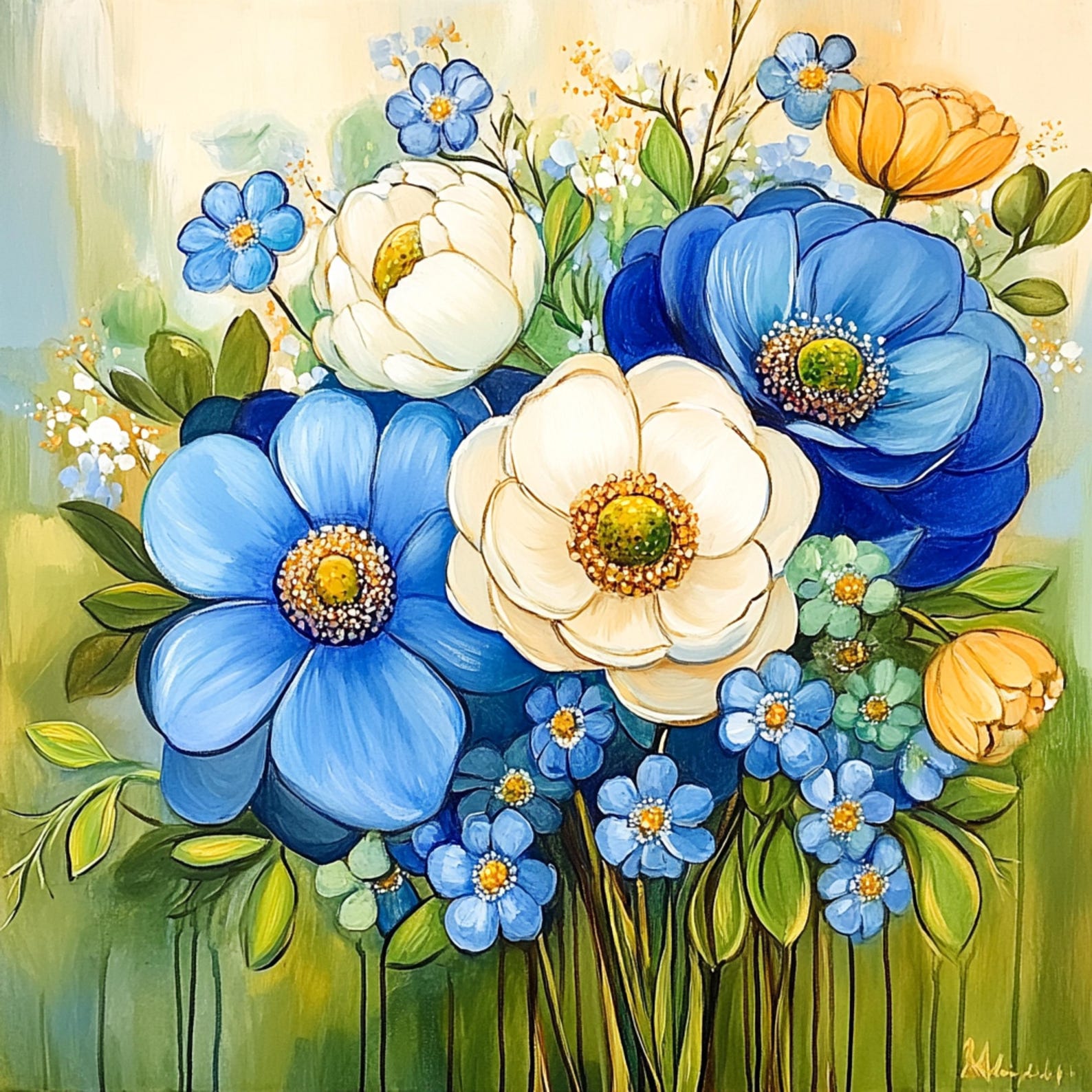 11 Beautiful Blue Flowers Wall Art, Large Square Digital Wall Art ...