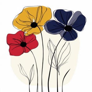 12 Modern Floral Line Art Digital Print Set, Abstract Bold Colors ...